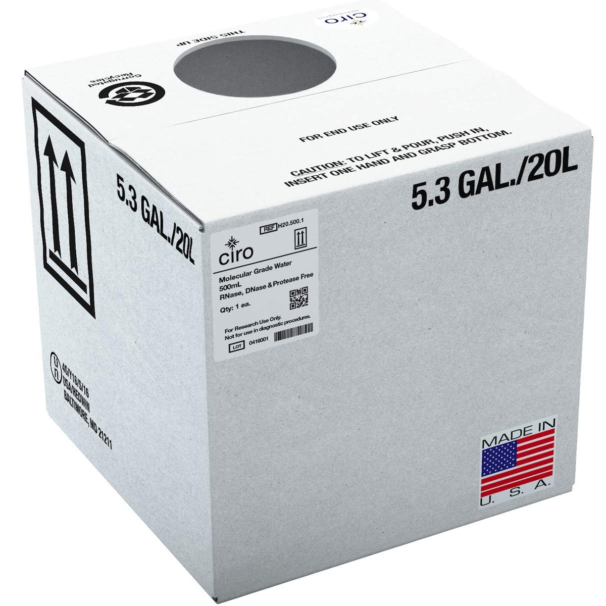 eCon Lab Supply High Purity Water, USP Purified, 10L, 1 per case ...